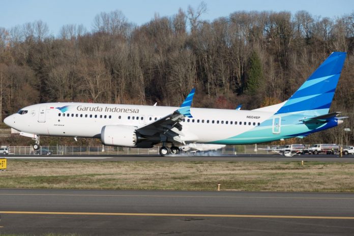 Garuda Indonesia Boeing 737 MAX 8 leaves Seattle