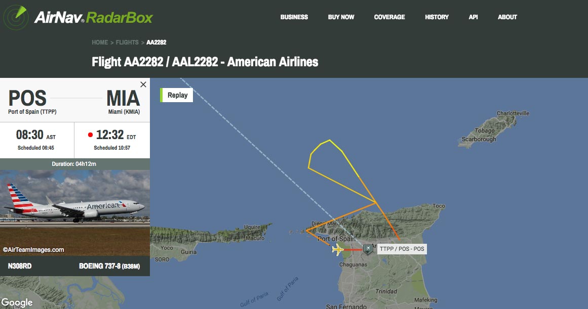 ALERT American Airlines #AA2282 returned to Trinidad after a pilot ...