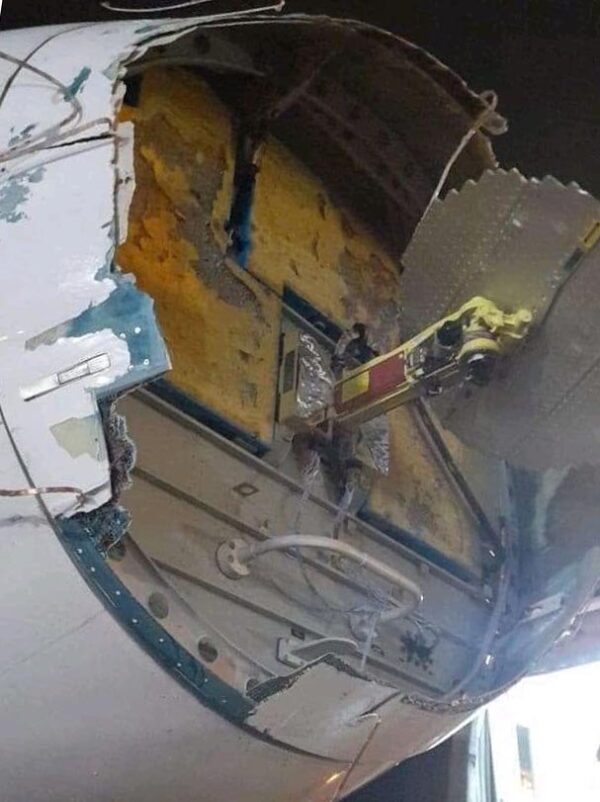 INCIDENT The nose cone of an Airbus A320 has been badly damaged in ...