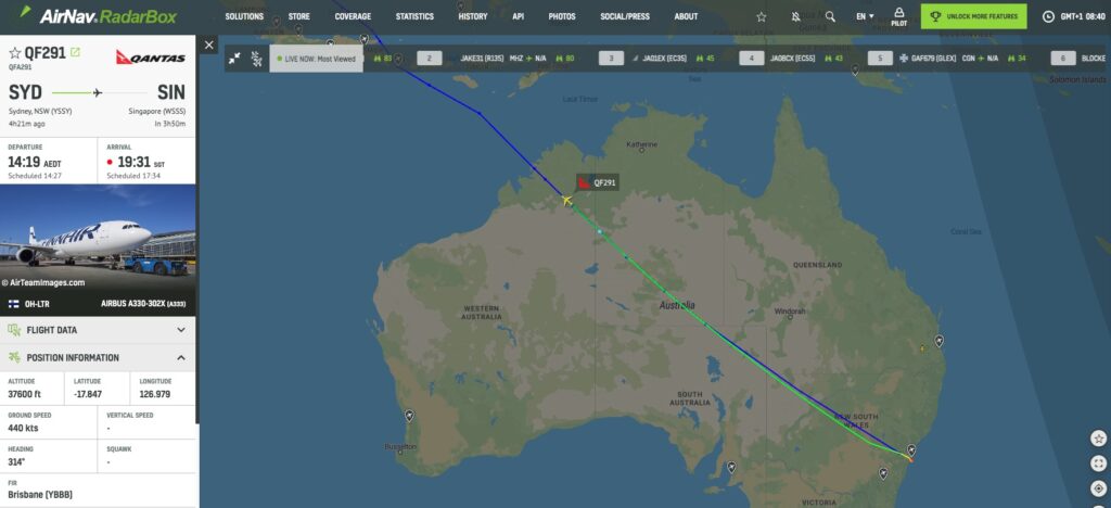 Why there is a Finnair A330 over Australia?