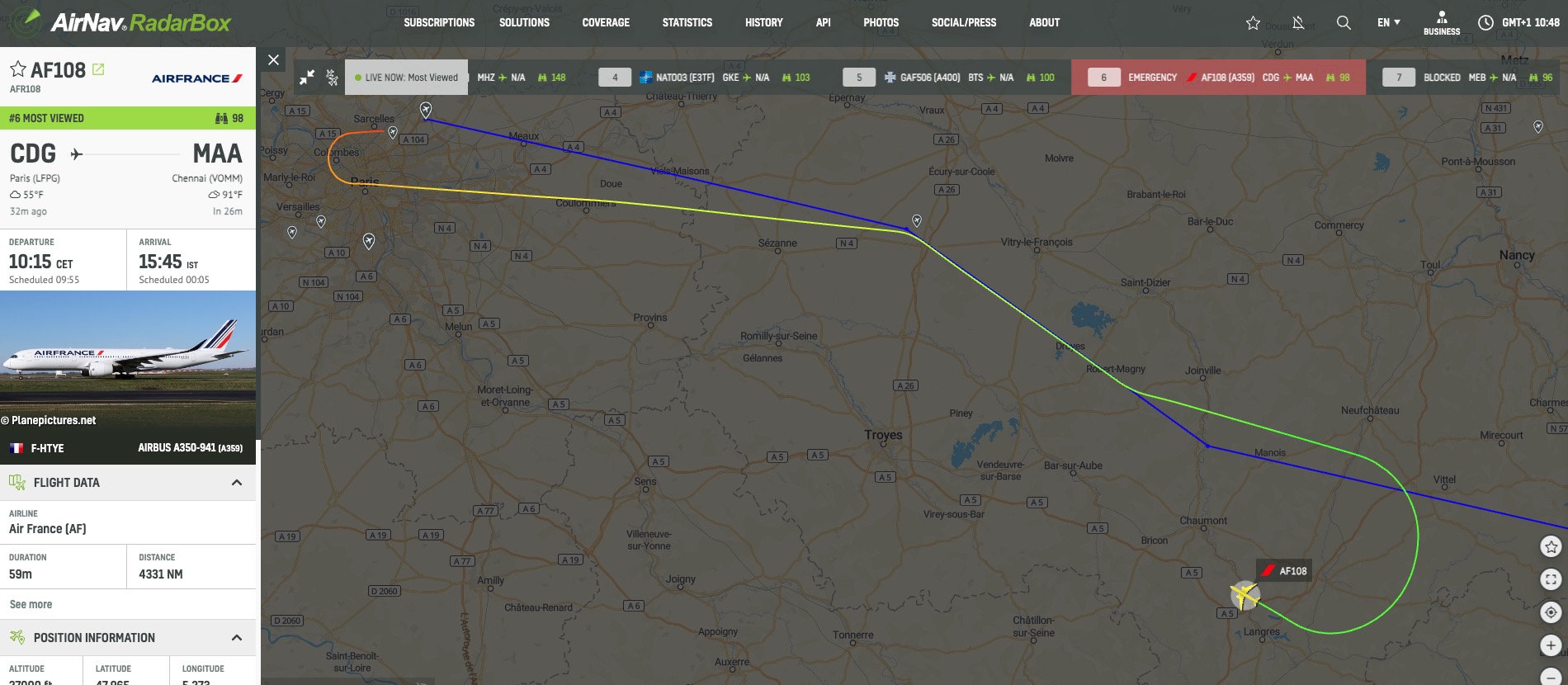 Air France #AF108 Airbus A350 is declaring an emergency and returning ...