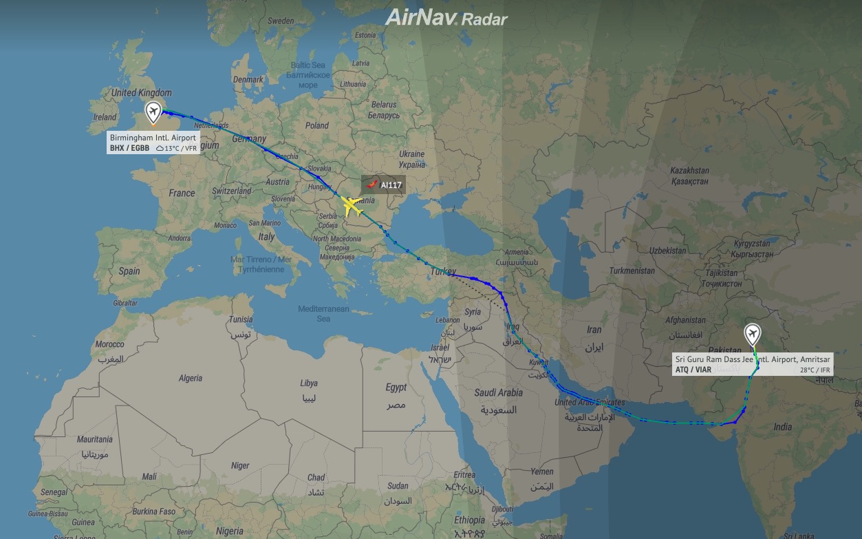 An Air India Boeing 787 landed in Birmingham with the RAT deployed